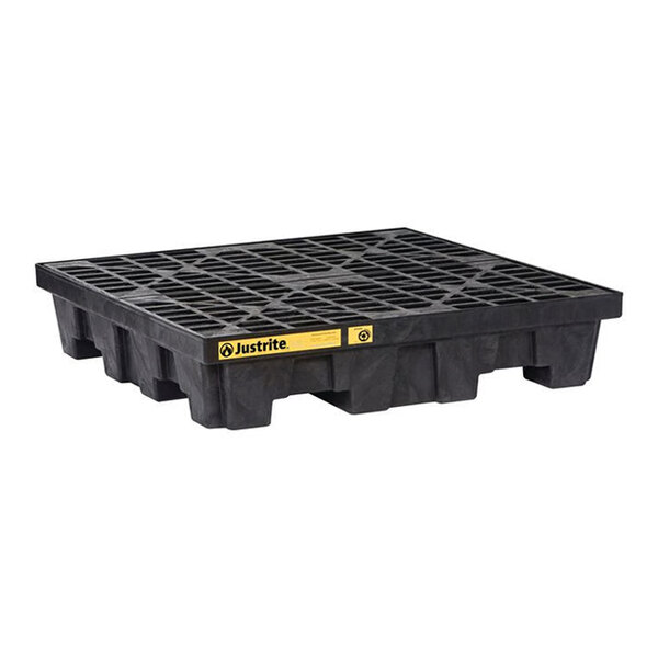 Justrite EcoPolyBlend 73 Gallon Black 4-Drum Square Plastic Pallet 28635