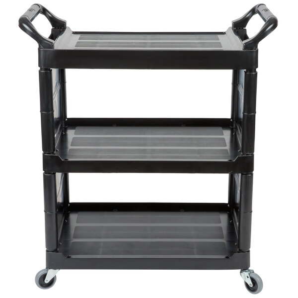 Rubbermaid FG342100BLA Black Bussing Cart with End Panels