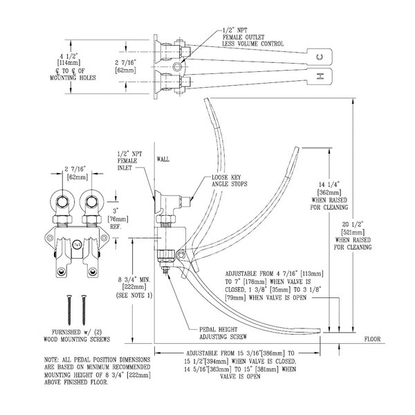T&S B-0504-03-SL Slow Close Double Pedal Valve with Loose Key Angle ...