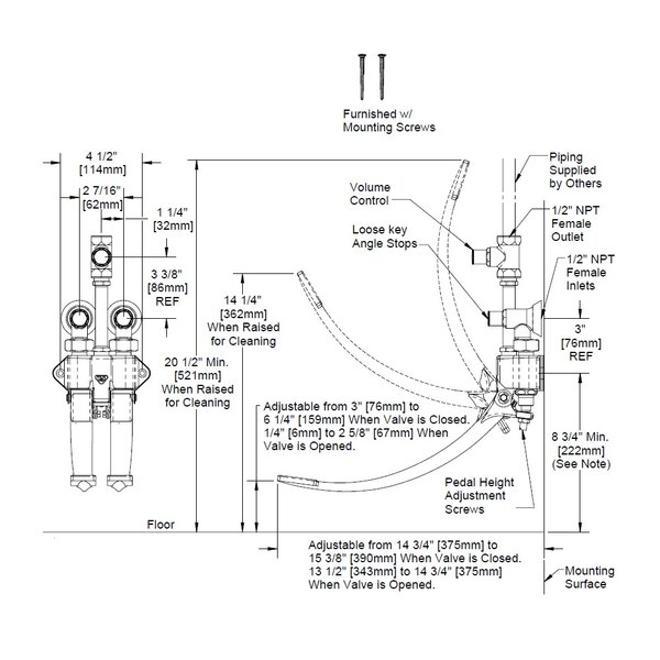 T&S B-0504-02 Double Pedal Valve with Loose Key Angle Stop and Straight ...