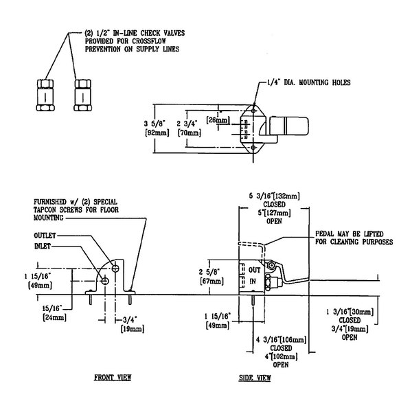 T&S B-0507-02 Pedal Valve with Check Valves and Floor Mounting Screws