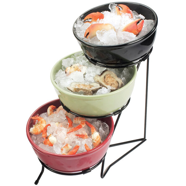 Cal-Mil C1222-10 Iron Black Three Tier Round Bowl Stand - 10" x 18" x 18"