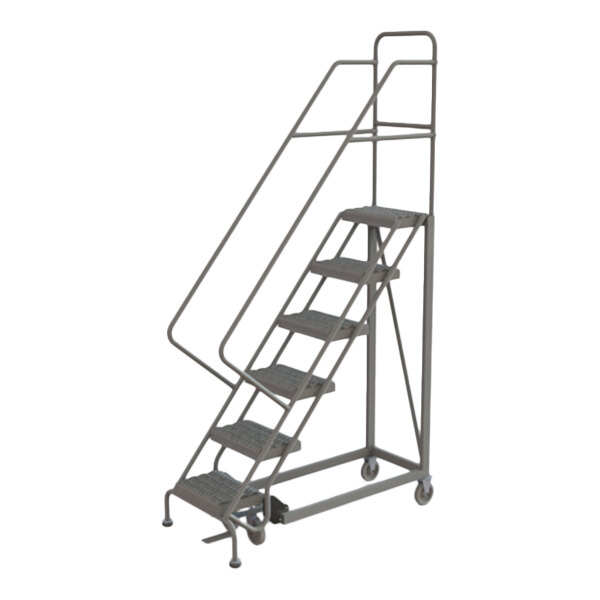 Tri-Arc 6-Step Easy Climb 50-Degree Slope Rolling Safety Ladder with ...