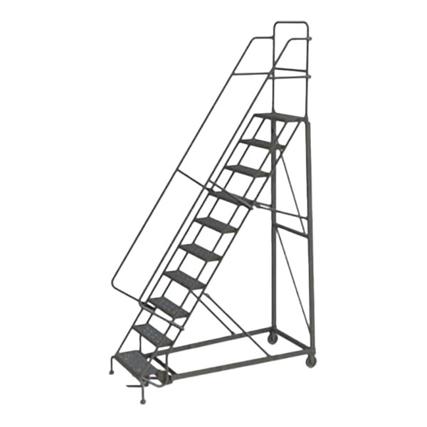 Tri-Arc 10-Step Heavy-Duty Rolling Safety Ladder with Perforated Tread ...