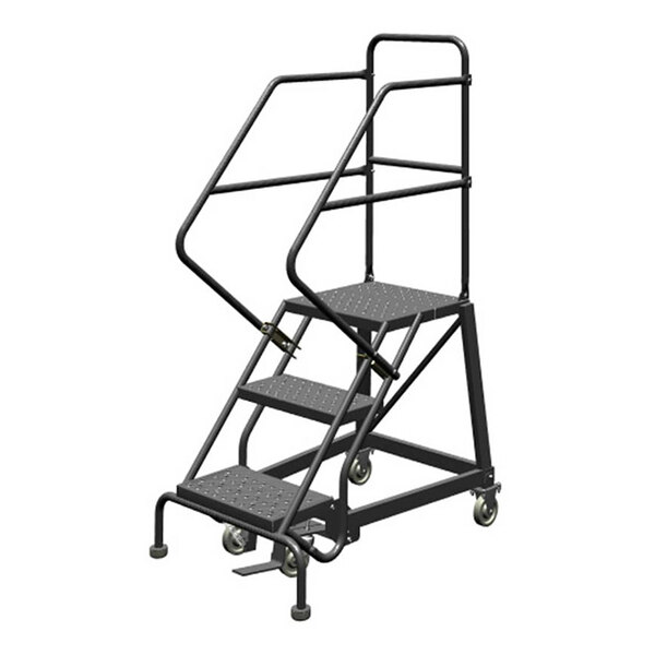 Tri-Arc 3-Step Easy Climb 50-Degree Slope Rolling Safety Ladder with ...