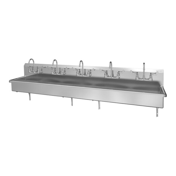 Sani-Lav 510WF 100" x 20" Wall-Mount Multi-Station Hand Sink with (5) 2 ...