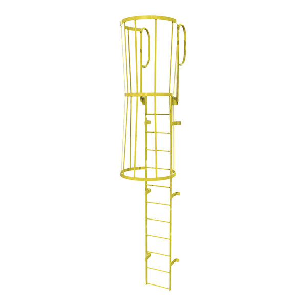 Tri-Arc 12-Rung Yellow Steel Fixed Ladder with Safety Cage and Walk ...