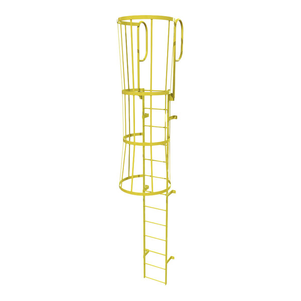 Tri-Arc 13-Rung Yellow Steel Fixed Ladder with Safety Cage and Walk ...