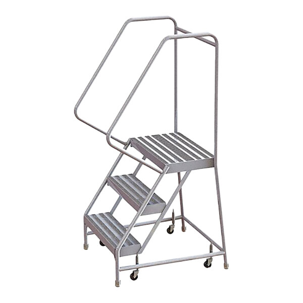 Tri-Arc 3-Step Aluminum Rolling Safety Ladder with Ribbed Tread, 16 ...
