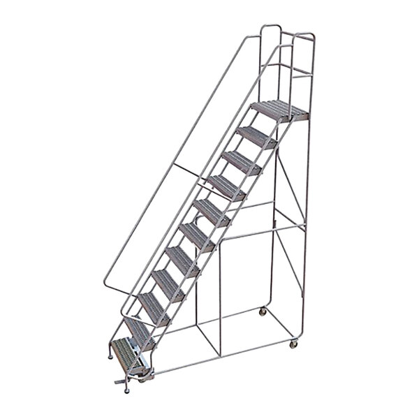 Tri-Arc 11-Step Aluminum Rolling Safety Ladder with Serrated Tread, 24 ...