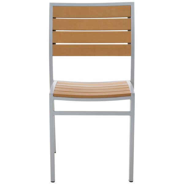 BFM Seating Largo Outdoor / Indoor Stackable Synthetic Teak Silver Side ...