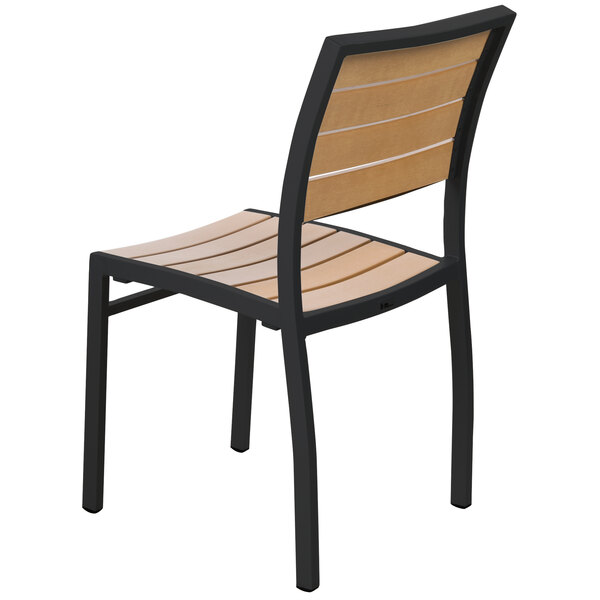 BFM Seating Largo Outdoor / Indoor Stackable Synthetic Teak Black Side ...
