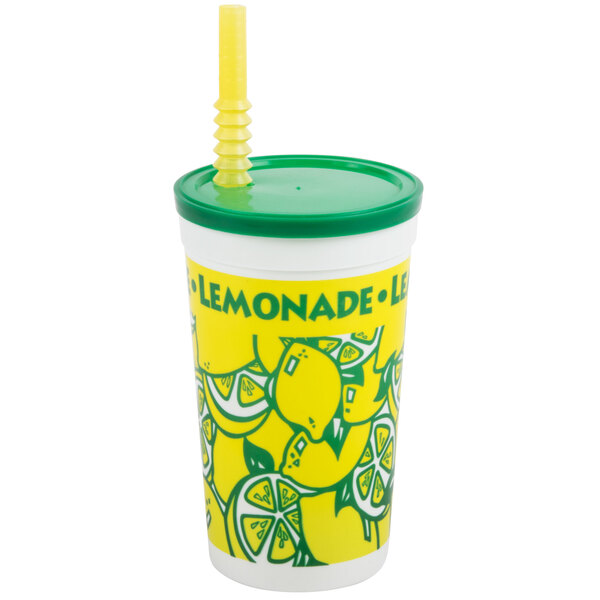 16 oz. Tall Plastic Lemonade Cold Cup with Straw and Lid - 500/Case