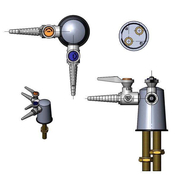 T&S BL-4270-02 Laboratory Turret with Two 90 Degree Needle Valve Hose Cocks