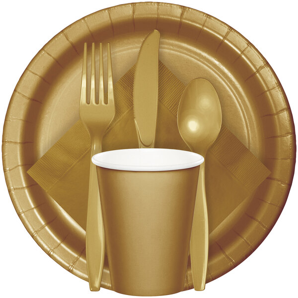 Creative Converting 79103B 7" Glittering Gold Paper Plate - 240/Case