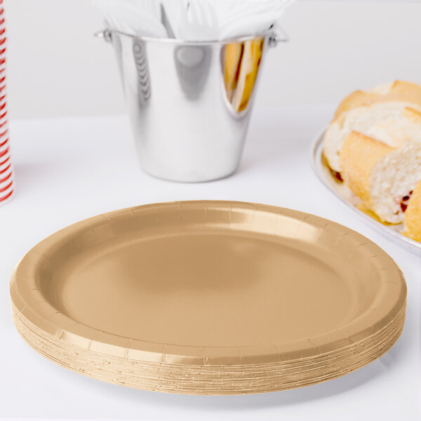 Creative Converting 47103B 9" Glittering Gold Paper Plate - 240/Case
