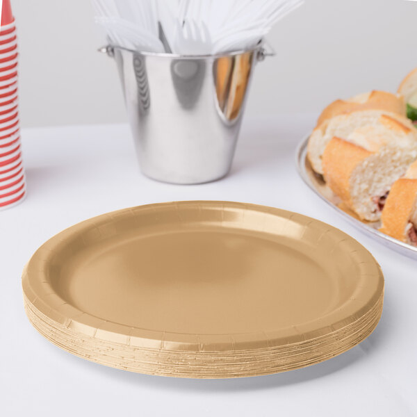 Creative Converting 50103B 10" Glittering Gold Paper Plate - 240/Case