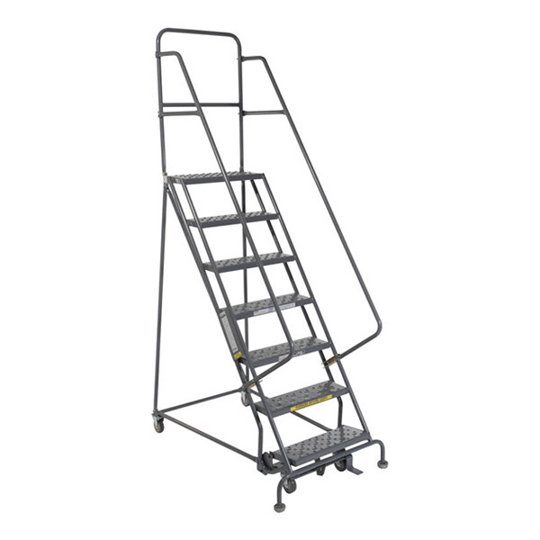 Tri-Arc 7-Step Steel Mobile Step Ladder with Handrails, Perforated ...
