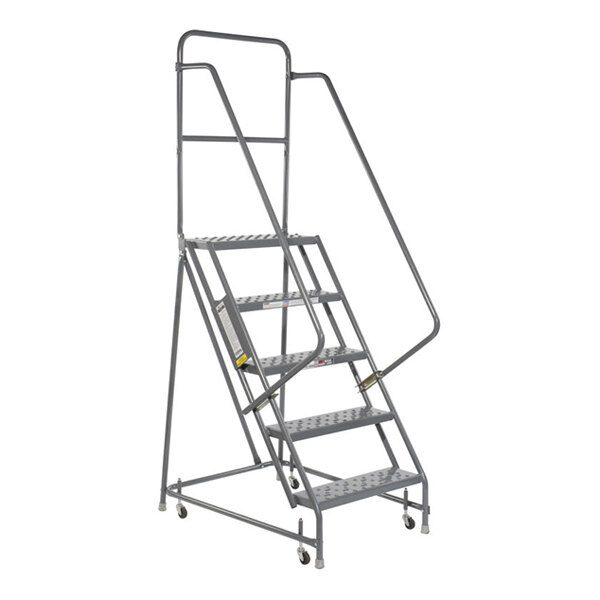 Tri-Arc 5-Step Steel Mobile Step Ladder with Handrails, Perforated ...