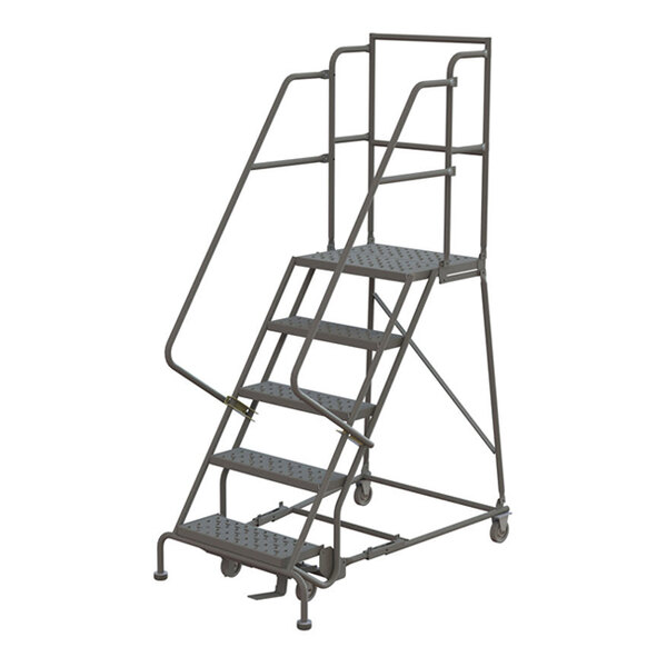 Tri-Arc 5-Step Steel Mobile Step Ladder with Handrails, Perforated ...