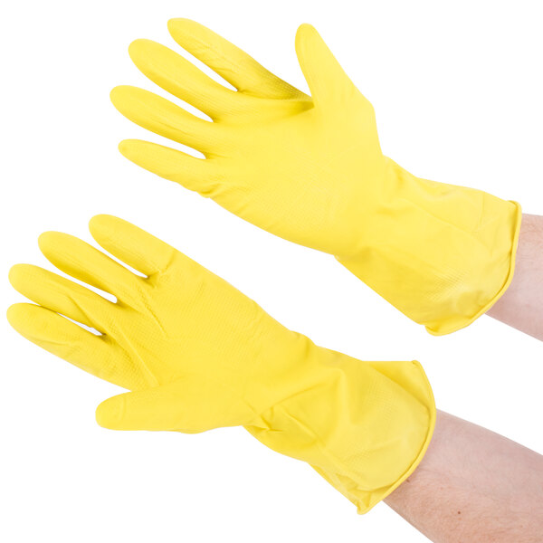 Extra Large Multi-Use Yellow Rubber Flock Lined Gloves - Pair