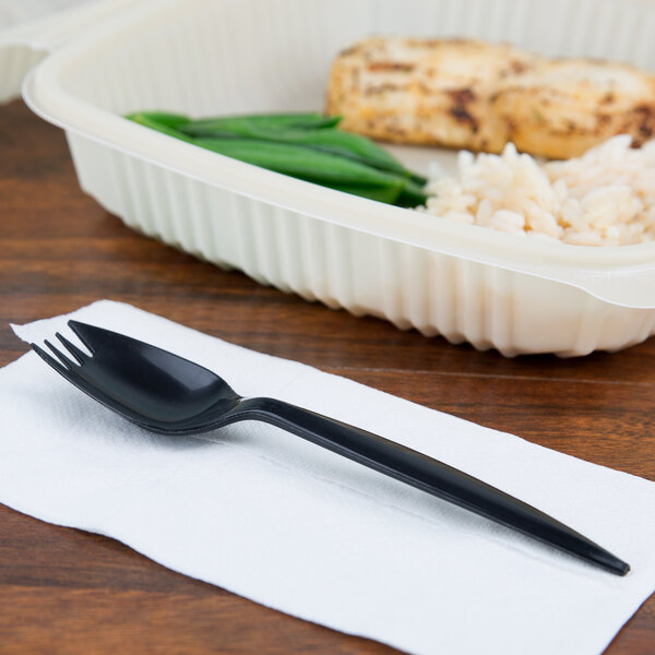 Choice Individually Wrapped Medium Weight Black Plastic Spork - 1000/Case