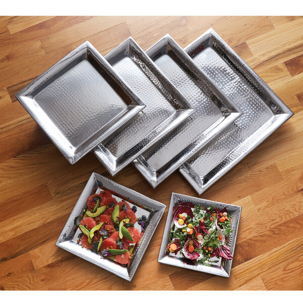 American Metalcraft HMSQ22 22" Square Hammered Stainless Steel Tray