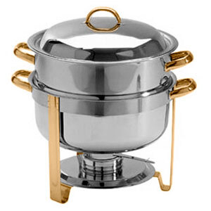Choice 14 Qt. Deluxe Soup Chafer Gold Accent Round Chafing Dish