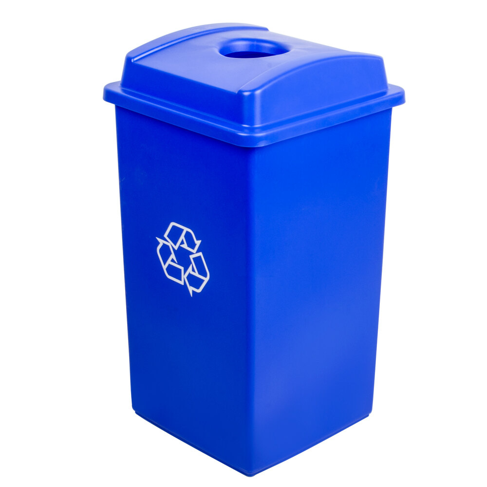 Continental Swingline 25 Gallon Blue Square Recycling Trash Can and Lid ...