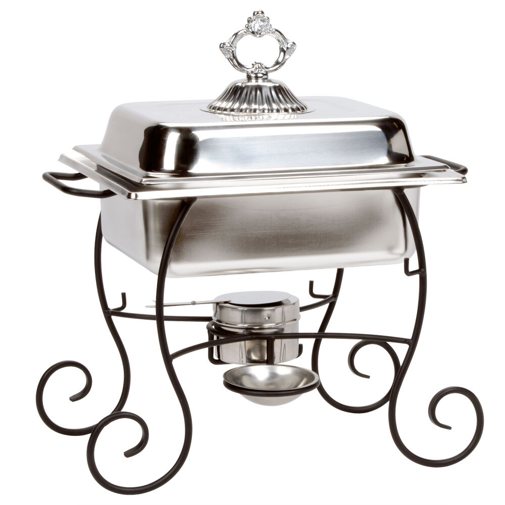 Choice 4 Qt. Half Size Chafer Set with Black Wrought Iron Stand and ...