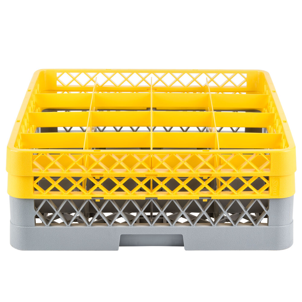 Noble Products 16-Compartment Gray Full-Size Glass Rack with 2 Yellow ...