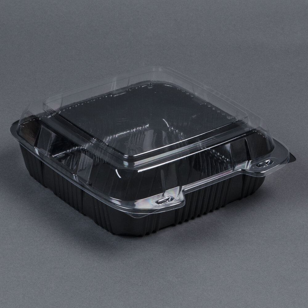 Par-Pak 29579 9" x 9" PET Black and Clear Hinged Take-out Container ...