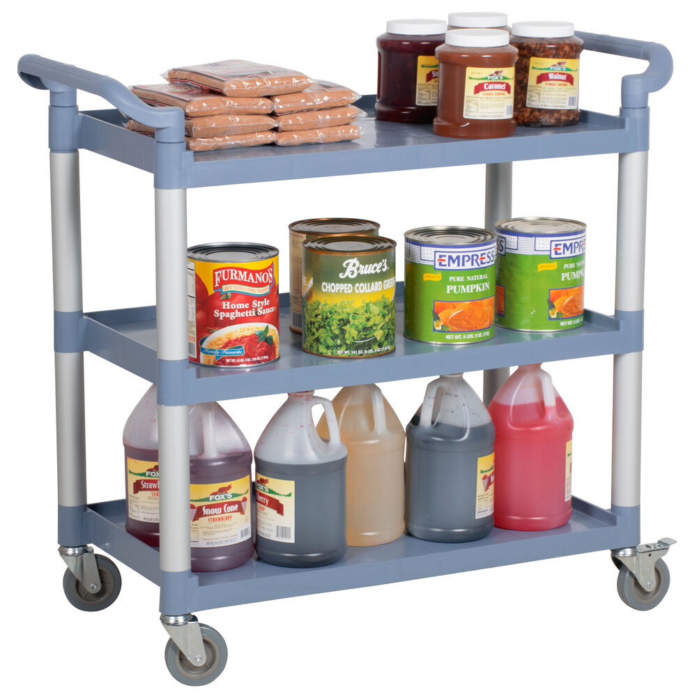Choice 42" x 20" x 38" Gray 3 Shelf Utility / Bussing Cart