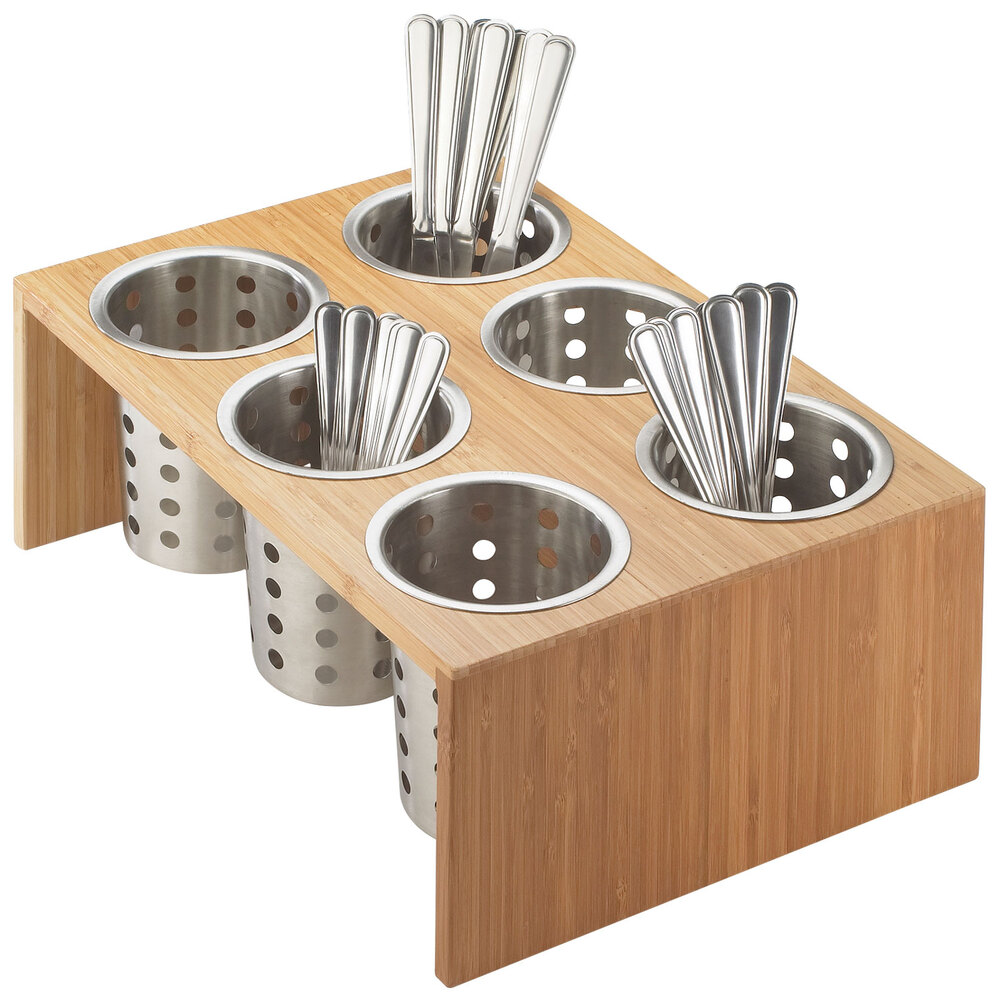 Cal-Mil 1425-6-60 Bamboo 6-Cylinder Horizontal Flatware / Condiment Display