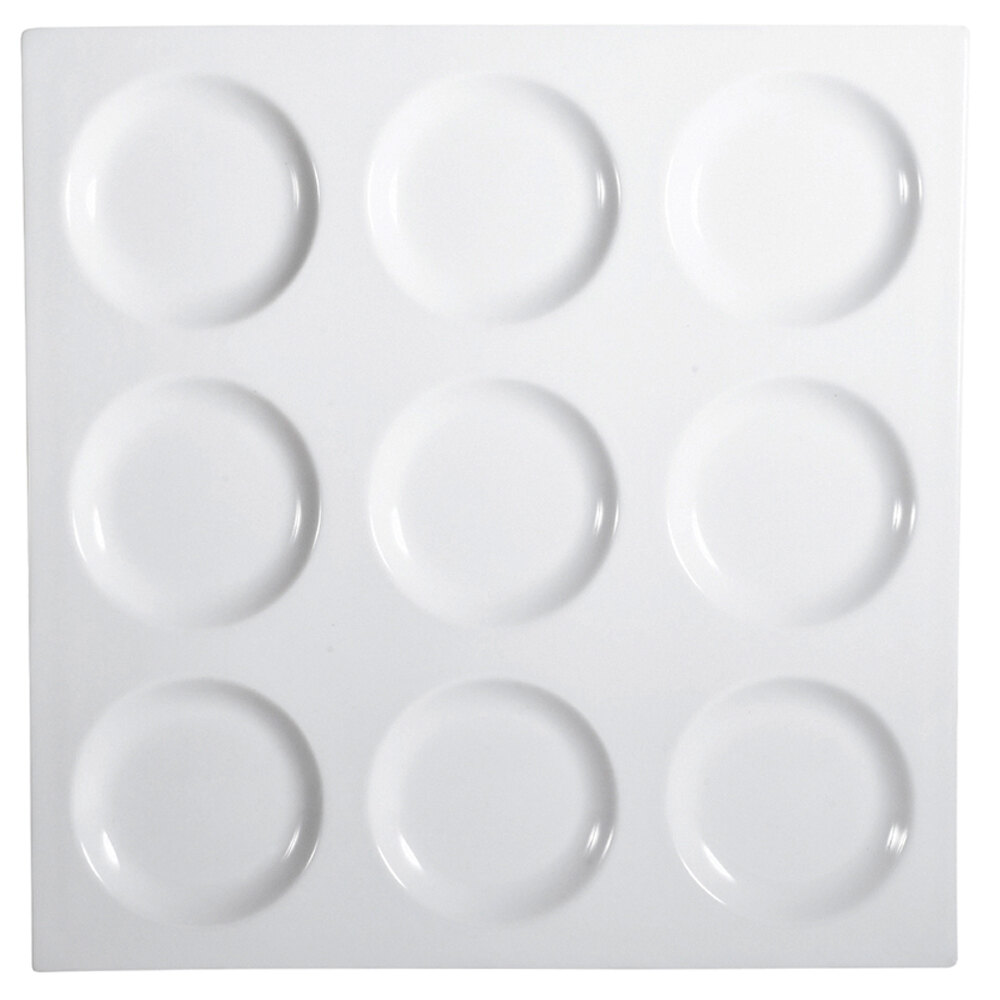 CAC CMP-SQ12 12" Bright White Porcelain Square 9 Compartment Tasting ...
