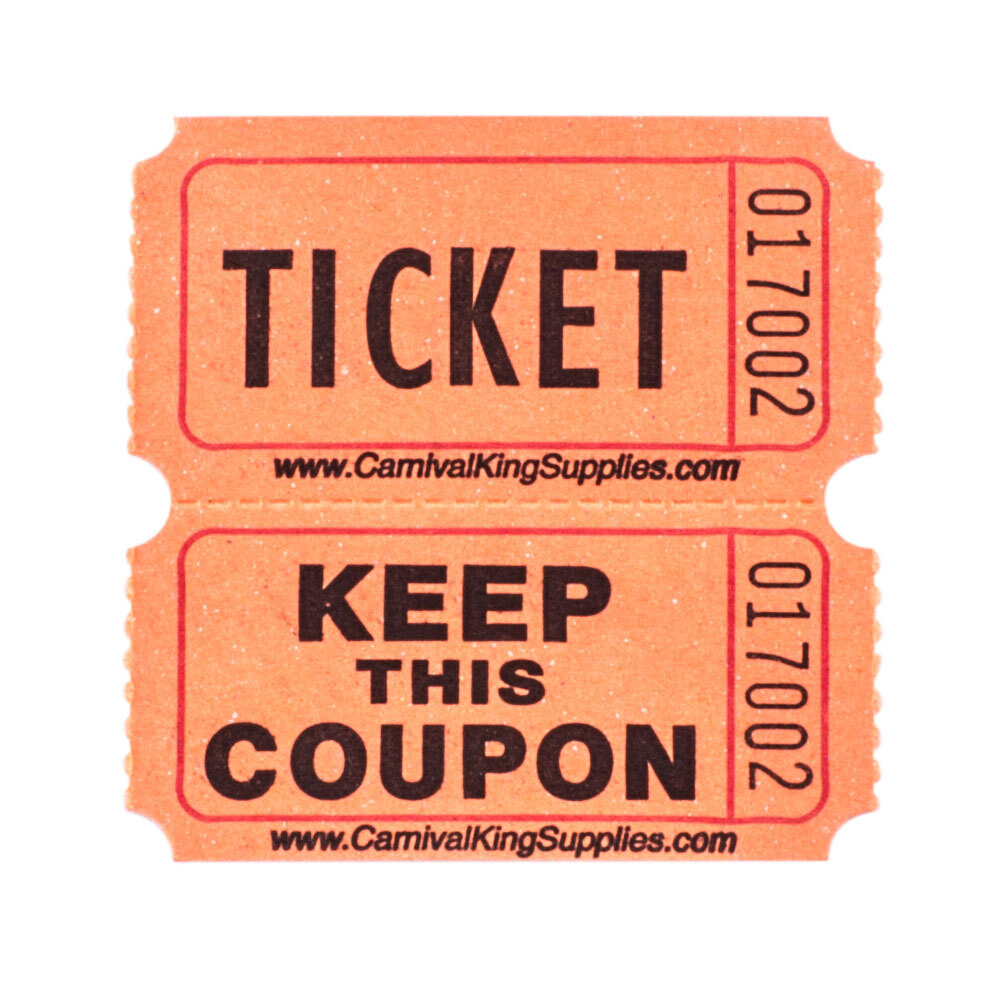 Carnival King Orange 2-Part Raffle Tickets - 2000 / Roll