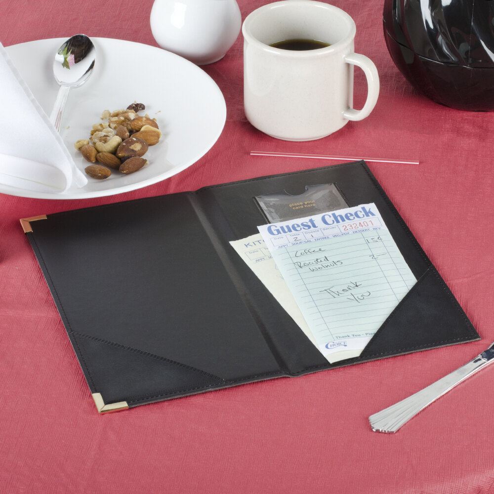 American Metalcraft MCCRBPBL Securit Black Bill Presenter with Gold Corners