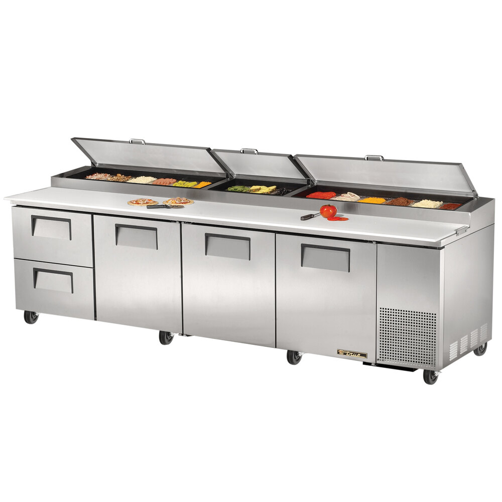 True TPP-119D-2 119" Refrigerated Pizza Prep Table with Three Doors and ...