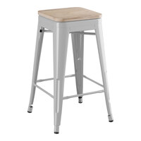 Lancaster Table & Seating Alloy Series Silver Outdoor Backless Counter ...