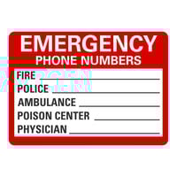 14" x 10" Non-Reflective Adhesive Vinyl "Emergency Phone Numbers / Fire ...