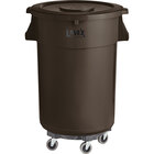 Lavex 32 Gallon Brown Round Commercial Trash Can with Lid and Dolly
