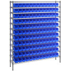 Regency 12" x 60" x 74" Wire Shelving Unit with 143 Blue Bins