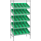 Regency 18" x 36" Stationary Slanted Chrome Shelf Unit with 25 Green Bins