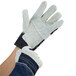 Denim Work Gloves with Cowhide Leather Palms - Large - Pair