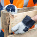Denim Work Gloves with Cowhide Leather Palms - Large - Pair