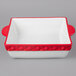 Tuxton EAQ-401 DisplayTux 3.25 Qt. Cayenne Band Square China Casserole Dish - 2/Case