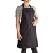 Intedge Black Adjustable Poly-Cotton Bib Apron with 2 Pockets - 32" x 28"