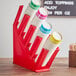 Choice Red 4-Section Slanted Countertop Cup and Lid Organizer