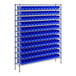 Regency 12" x 60" x 74" Wire Shelving Unit with 143 Blue Bins