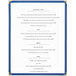 Choice 8 1/2" x 11" Blue 2-View Single Pocket Menu Cover